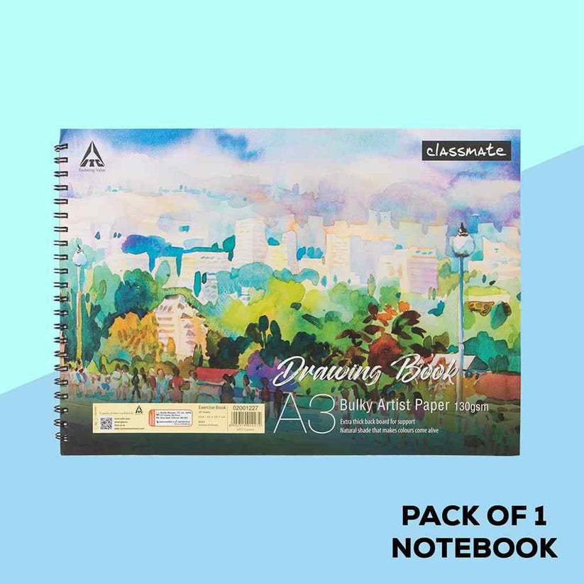 Classmate A3 Bulky Artist Paper Drawing Book – 100 Pages, 130gsm, Spir – B3books