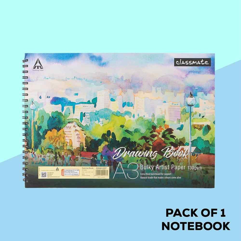 Classmate A3 Bulky Artist Paper Drawing Book – 100 Pages, 130gsm, Spir – B3books